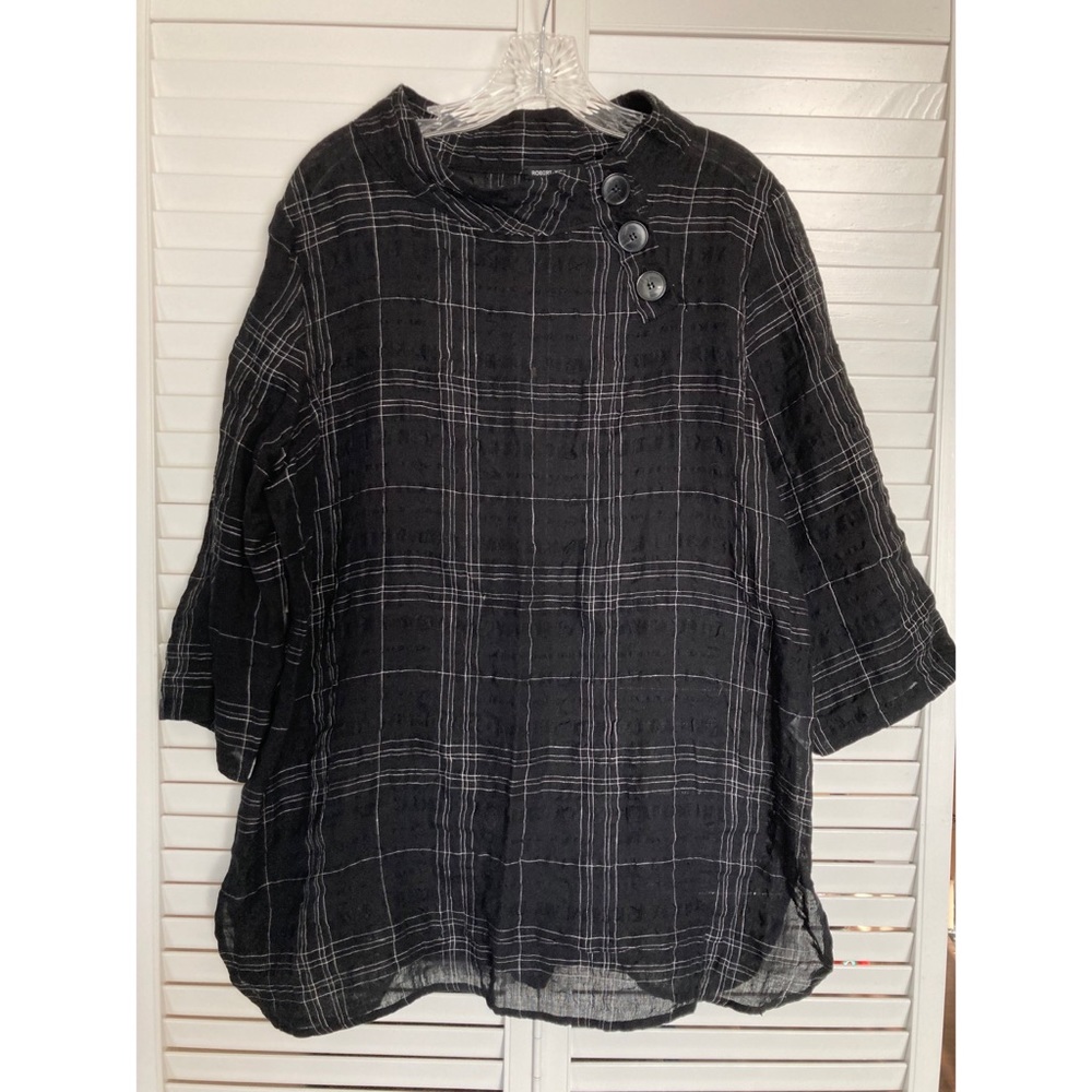 Robert Kitchen Black Grid Linen Cotton Tunic Sz L - Gem